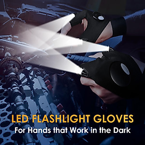 LED Flashlight Gloves - Gifts for Men, Unique Stocking Stuffers, Cool Camping Fishing Accessories and Gadgets
