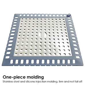 Seatery 2PCS Shower Drain Hair Catcher/Strainer/Cover/Filter/Trap, Bathroom Floor Drain, Stainless Steel and Silicone Drain Shield, Square