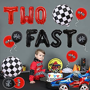 Race Car 2nd Birthday Party Supplies Two Fast Balloons Cake Topper Race Car Happy Birthday Banner for 2 Year Old Boys Racing Theme Birthday Party Decorations