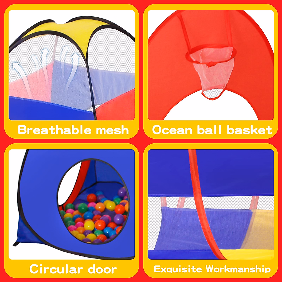 GeerWest 3 in 1 Kids Play Tent for Toddler with Baby Ball Pit and Play Tunnel, Children Indoor Outdoor Playhouse with Climbing Tunnel Toy for Toddlers, Boys and Girls Best Birthday Gifts