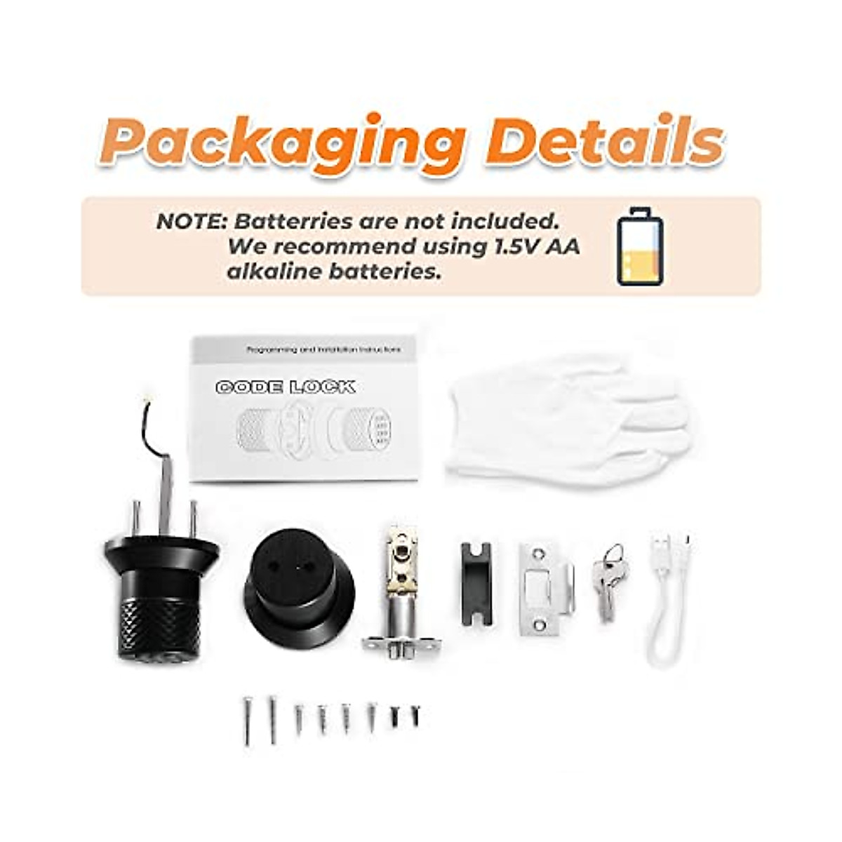 Keypad Door Knob Lock, Keyless Entry Door Lock with Anti-Slip Handle, Auto Lock, Waterproof Electronic Black Door Knob, Safe and Easy Installation for Home, Office, Hotel and Garage