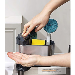 Alta by AuggieChino Sink Caddy with Dish Soap Dispenser, Sponge Holder for Kitchen Sink, Kitchen Organizer, Brush Holder, Stainless Steel Gray
