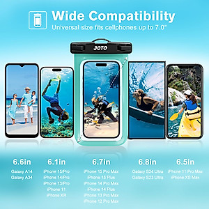 JOTO IPX8 Waterproof Phone Pouch Case, Underwater Dry Bag for Phone Protector for iPhone 15 14 13 12 11 Pro Max, Galaxy S24 S23 S22 Ultra Pixel to 7" Cruise Vacation Essential -2 Pack, Green