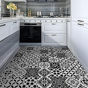 Peel and Stick Floor Tile Black and White Vinyl Flooring 7.87in X 7.87in Peel and Stick Tiles for Kitchen Bathroom, 10 Different Pattern