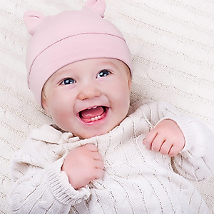 6 Pieces Newborn Baby Hat Bear Ears Infant Caps Baby Boy Girl Toddler Hats Infant Beanie Caps for 0-3 Months (Pink White, Light Pink, Dark Pink, Orange, Rose Red, Purple,Classic)