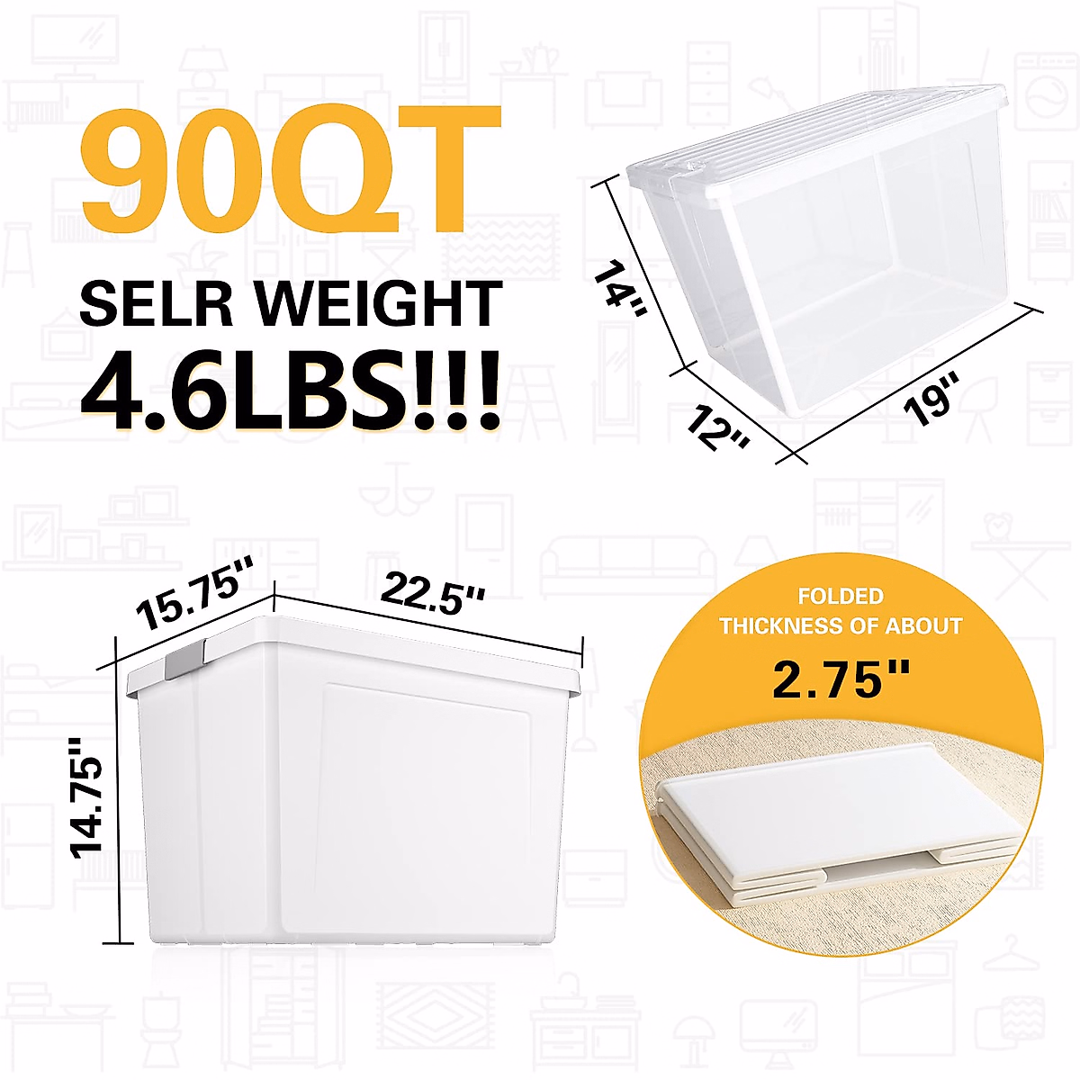 AnHome Heavy Duty Storage Container Clear Plastic Storage Bins Waterproof Foldable Utility Tote Organizing Container Box with Buckle Down Lid Collapsible Storage Box for Clothes Garage Outdoor Etc