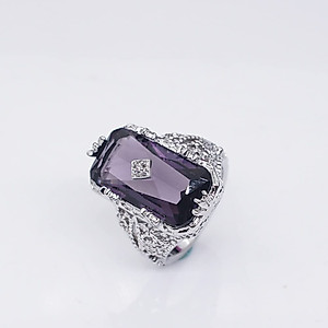Luxury Fashion Rectangular Natural Amethyst Princess Ring in 925 Silver Openwork Square Perfect Cut Purple Gemstone Cubic Zirconia Ring CZ Eternity Engagement Wedding Ring Women's Sizes 6-10 582 (8)