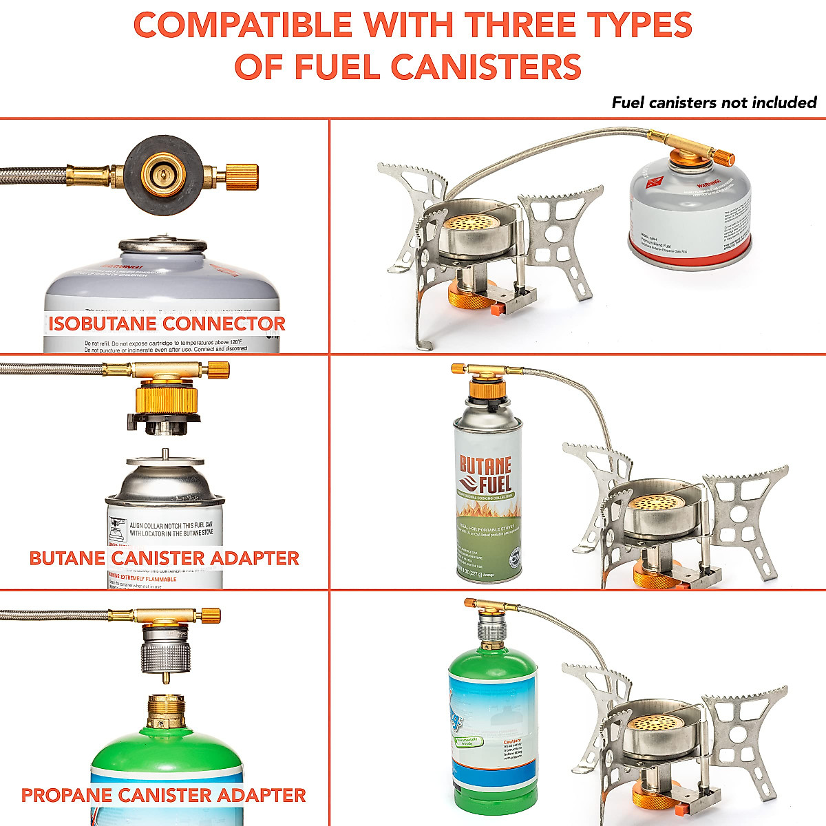 BP Compact 2.0 Portable Camping Stove (Propane + Butane Adapters Included) | Windproof Camping and Backpacking Mini Stove with Built-in Ignition System | Perfect for Hiking and Picnic -3900W