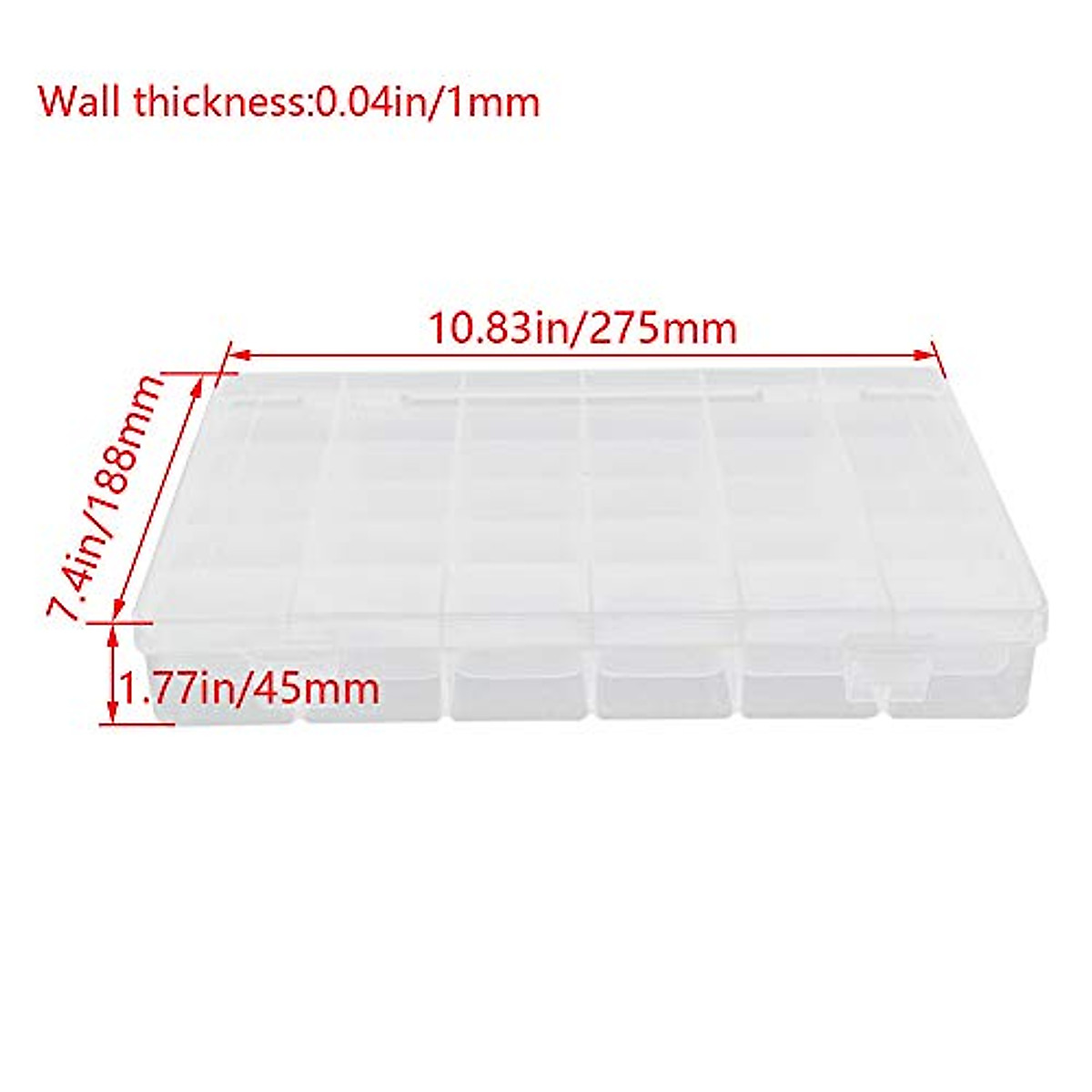 Juvielich Clear Plastic Organizer Box, 36 Fixed Grids Storage Container Jewelry Box for Beads Art DIY Crafts Jewelry Fishing Tackles 10.83"x7.4"x1.77"(LxWxH)