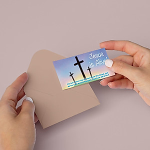 Jesus is Alive (Calvary), Matthew 28:6, Bulk Pack of 25 Affirmation Scripture Cards for Kids, Pass it On Christian Bible Verse Cards for Sunday School, Childrens Church, & Youth Group Ministry