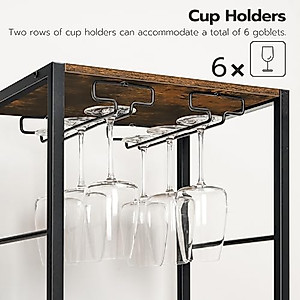 HOOBRO Wine Rack Freestanding Floor, 16-Bottle Wine Storage Rack with Non-Woven Fabric Drawer and Hooks, Wine Rack Table, Bar Cabinet for Kitchen, Dining Room, Bar, Rustic Brown and Black BF10JJ01