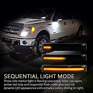 D-Lumina Sequential LED Side Mirror Reflector Turn Signal Lights Smoked Lens Compatible with 2009-2014 Fo-rd F150, Side Marker Blinker Light Replace Factory Amber Reflectors