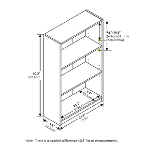 FURINNO JAYA Simple Home 3-Tier Adjustable Shelf Bookcase, White