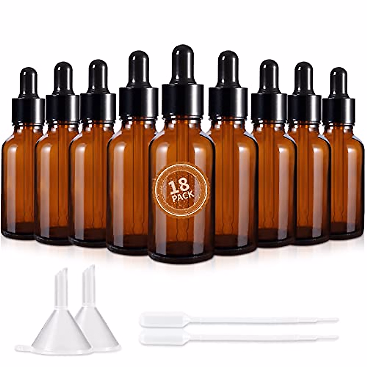 casato 2 Oz Eye Dropper Bottle, 18 Pack 50ML Amber Glass Eye Tincture Bottles with Dropper for Oil, Perfume, and Liquids for Essential Oils, Chemistry Lab Chemicals, Colognes & Perfumes