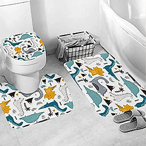 GRIEKOWE Cartoon Dinosaur Shower Curtain Sets, 4 Pcs Boys Cute Kids Funny Animal Graffiti Dino Multi Color Children Fabric Waterproof Home Bed, Shower Curtains with 12 Hooks Included(72X72in)