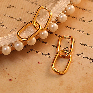 MRSXIA Huggie Earrings for Women Gold Hoop Cable Link Chain U-shape Dangle Drop 18K Gold Filled Small Simple Delicate Hypoallergenic Ear Jewelry