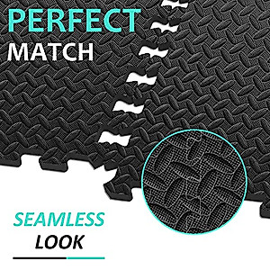 12-Tile Interlocking Puzzle Exercise Mat, 24'' x 24'' EVA Foam Flooring for Gym Equipment, Black