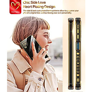 LeYi for Samsung Galaxy A12 Case with Tempered Glass Screen Protector [2 Pcs]+ Full Camera Lens Protection, Love Heart Plating Girly Women Cute Luxury Soft TPU Shockproof Case for Samsung A12, Black