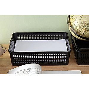 Eslite A4 Size Plastic Storage Basket,Desktop File Paper Letter Organizer Tray, 6-Packs (Black)