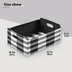 YETTASBIN Buffalo Plaid Felt Storage Baskets with Handle, Collapsible Open Storage Bin Drawers Storage Box for Shelf Closet Office Bedroom Nursery Home, 14 x 5 x 10 Inch