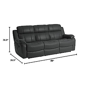 Homelegance Marille Reclining Sofa w/ Center Console Cup Holder, Black Bonded Leather