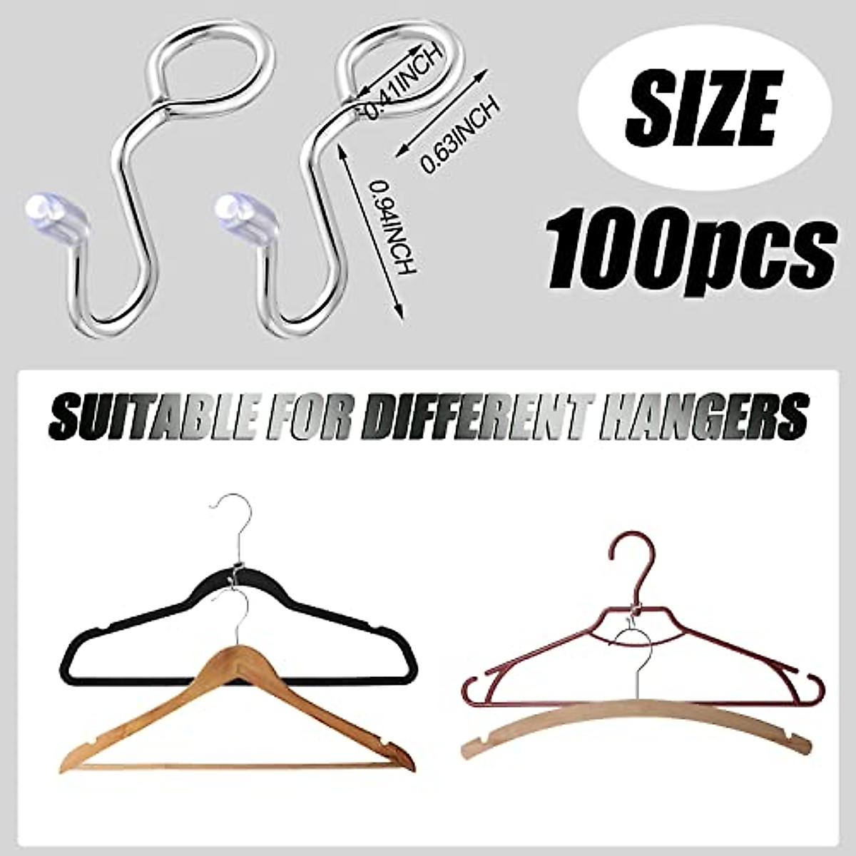 Clothes Hanger Connector Hooks Metal Hanger Extender Hooks Metal Outfit Hangers Extender Clips Silver Clothes Extender Hooks for Clothes Organizer Closet (150 Pcs)