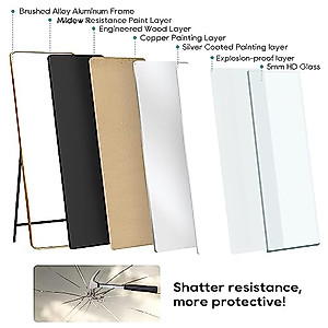 SNUGACE Full Length Mirror, Gold Frame Free Standing Mirror for Bedroom Dressing Mirror, 65 * 20IN