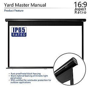Elite Screens Yard Master Manual Projector Screen, 100-inch Outdoor Rain Water Resistant 16:9, 8K 4K Ultra HD 3D Movie Theater Cinema Front Projection, OMS100HM |US Based Company 2-YEAR WARRANTY