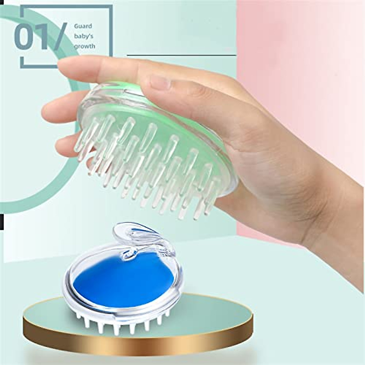 INGVY Dry Brushing Body Brush Bath Supplies Crystal Transparent Silicone Massage Shampoo Comb Deep Massage Clean Scalp Shampoo Artifact (Color : Green)