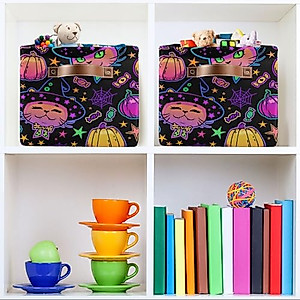 Halloween Black Cat Stars Storage Basket Bins Sturdy Toy Storage Organizer Bins Laundry Basket with Handles for Living Room Clothes Nursery Closet Shelf Playroom,1 pcs