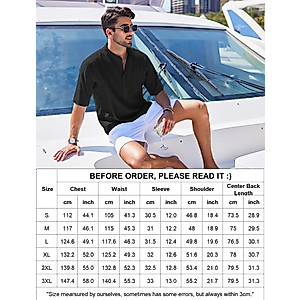 COOFANDY Men's Henley T-Shirts Short Sleeve Casual Band Collar Black Shirts Fashion Linen Tee Summer Beach Hippie Party Wear