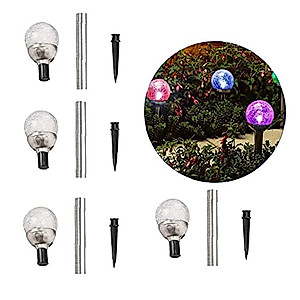 Bumper Solar Garden Stake Lights Cracked Glass Ball Dual LED Lamp with Colorful Light 4PCS Home and Garden