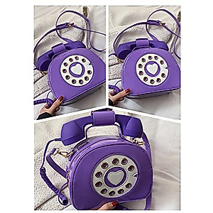Anopo Telephone Shaped Novelty Clutch Purse Ladies PU Leather Evening Crossbody Shoulder Bag Unique Tote Handbag Women Girls Violet