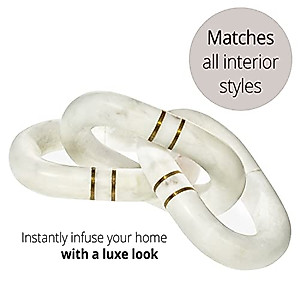 STRONA 13" White Marble Chain Link Decor with Brass Detail - Marble Decor, Coffee Table Decor, Bookshelf Decor, Rustic Farmhouse Shelf Decor, Modern Bedroom and Living Room Decorative Accent