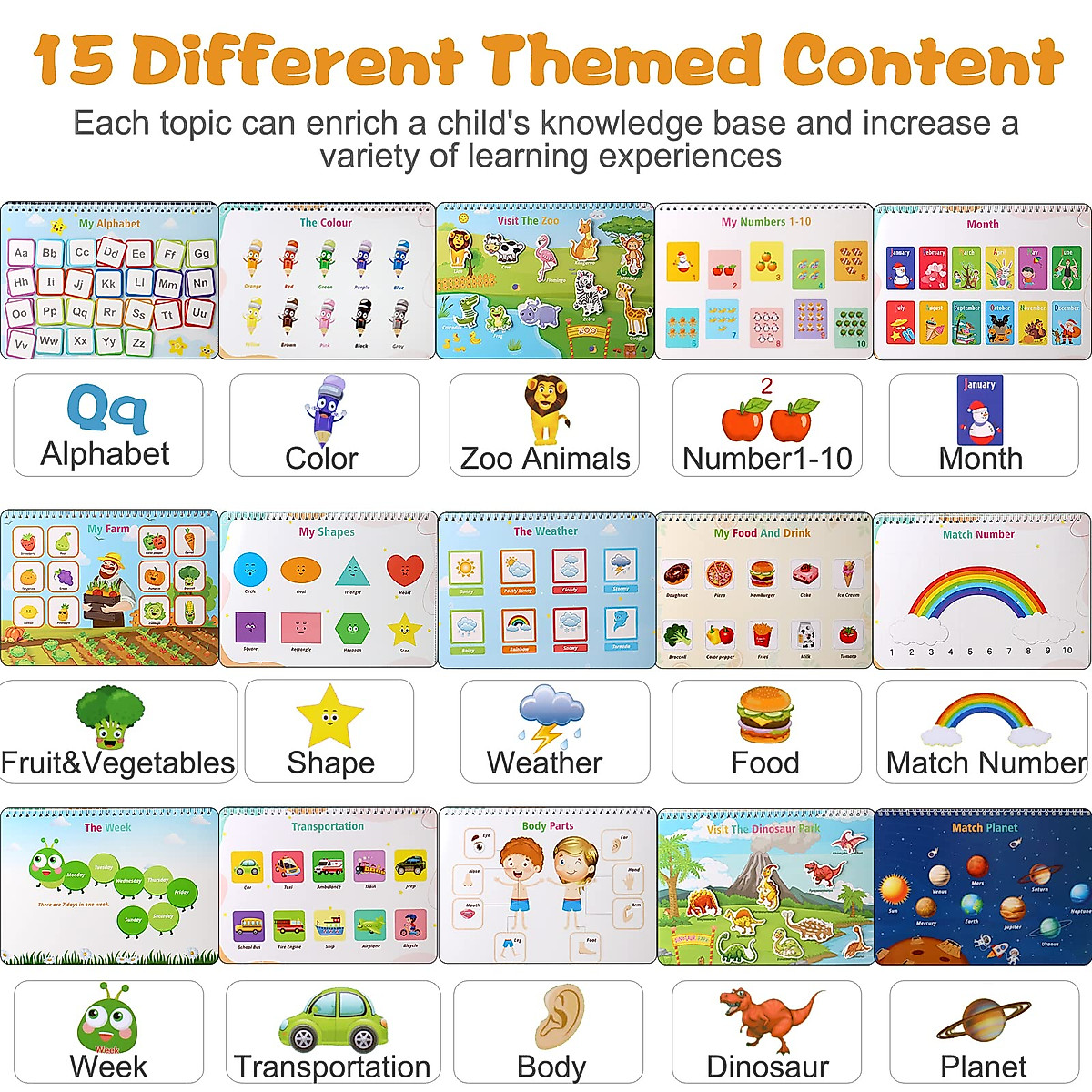 Dinhon Busy Book Preschool Learning Activities Latest 30 Themed - Workbooks Activity Binders Travel Toys for Toddlers, Autism Learning Materials and Tracing Coloring Books Montessori Toys for Age 3 +