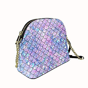 doginthehole Mermaid Print Crossbody Bags for Women Girls,Pink Purple Travel Shoulder Bags Leather Waterproof Tote Handbag Purses
