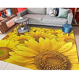 ALAZA Yellow Sunflower Blossom Floral Field Non Slip Area Rug 5' x 7' for Living Dinning Room Bedroom Kitchen Hallway Office Modern Home Decorative