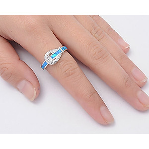 Belt Buckle Design Clear CZ Blue Simulated Opal Ring .925 Sterling Silver Size 6