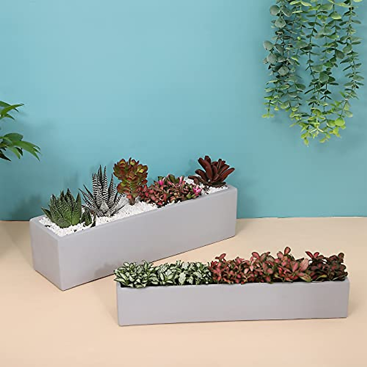 Ten-stone 14.5-Inch Grey Rectangle Concrete Succulent Planter Windowsill Boxes