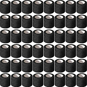 48 Pack Self Adhesive Wrap Bandages Bulk, 2 Inch x 5 Yard Breathable Athletic Tape Self Adherent Cohesive Bandage Tape for Sports, Injuries, Treatment, First Aid Tape Vet Wrap for Pets (Black)