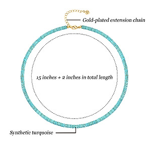 CANEVINKA Turquoise Gemstone Beaded Chain Necklace Boho Vintage Handmade Blue Turquoise Choker Necklace for Women Adjustable 18K Gold Plated 15”