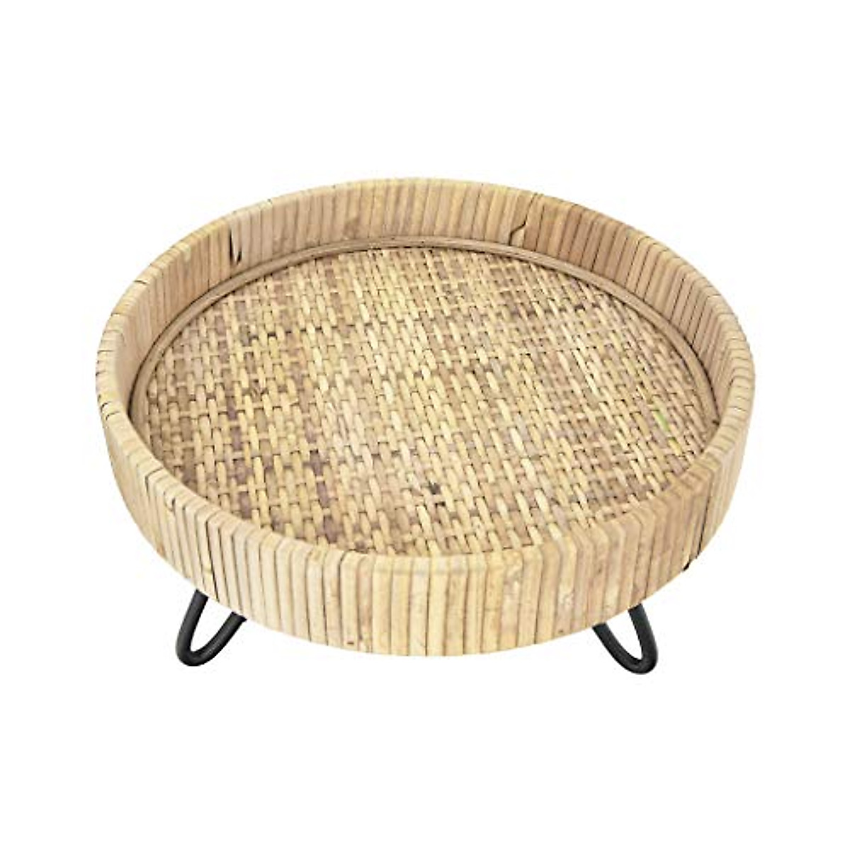 Creative Co-Op 9.75" R Decorative Woven Rattan Metal Clothespin Feet Pedestal, 9.75" x 5.5", Beige