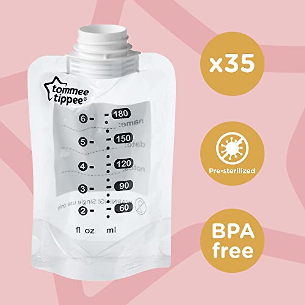 Tommee Tippee Breast Milk Pouches (35 Count) Compatible with All Leading Breast Pumps and Bottle Nipples, BPA-Free