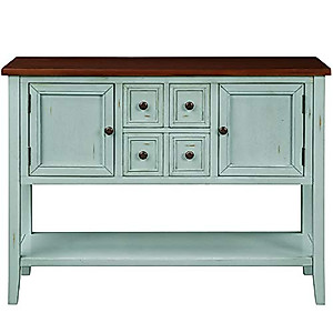 NORAN Buffet Sideboard Distressed Console Table with Bottom Shelf,Cambridge Series 46" L x 15" W x 34" H Retro Design Wooden American Homes Collection Table (Antique Blue)