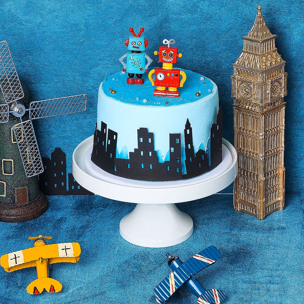 4 Pieces City Cake Border Decoration Toppers Stick On or Lay On Building Images Lighted City Backdrop for Cakes Wrap Desserts Birthday Party Decorating Supplies