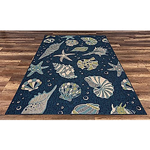 GAD Great American Distributors Sanibel Premium Indoor Outdoor Area Rug Accented Island Seaside Seashell Aquatic Marine Life Design Navy Blue/Gray (5'3"x7'7")