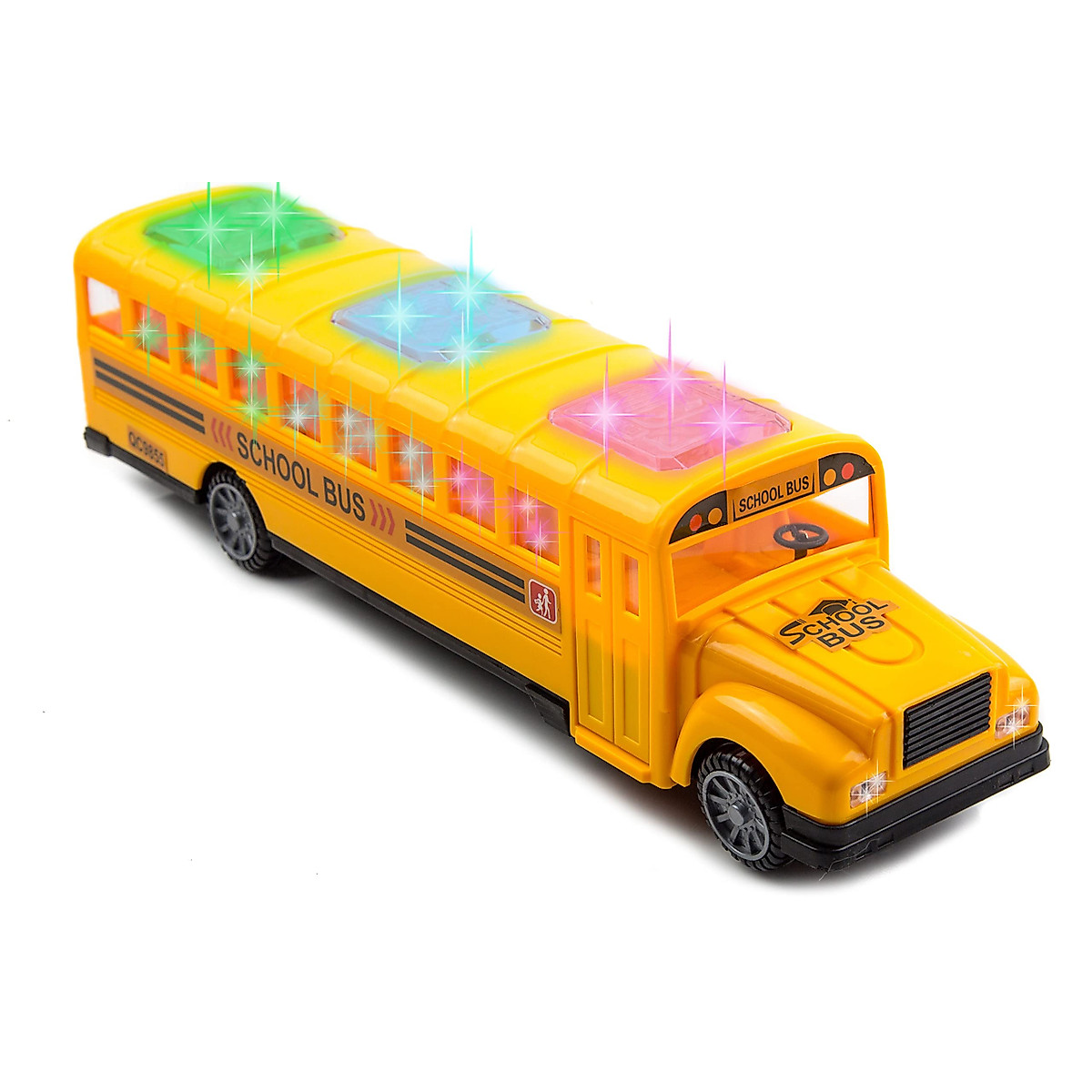 Toysery Yellow School Bus with Flashing LED Lights and Bus Sounds. Bump and Go Action Bus for Boys and Girls 3 Years Old and Above