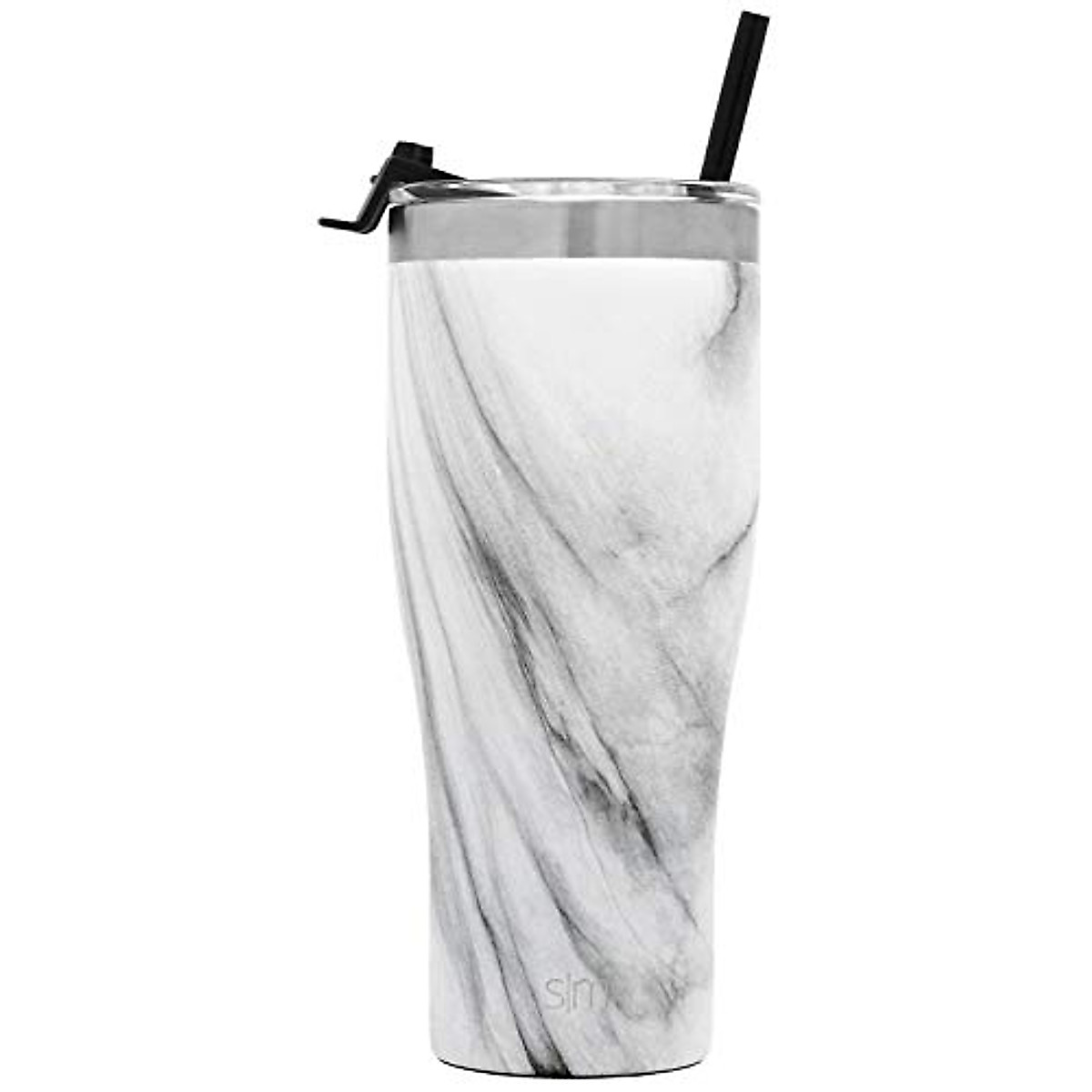 Simple Modern Tumbler with Clear Flip Lid and Straw | Reusable Insulated Water Bottle Stainless Steel Travel Mug | Slim Cruiser Collection | 32oz, Pattern: Carrara Marble