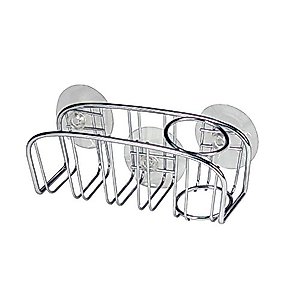 Spectrum Diversified Contempo Sponge & Brush Modern Sponge Holder & Kitchen Organizer, Vertical Scrub Brush Holder, Secure Suction Seals to Kitchen Sinks, 1 EA, Chrome