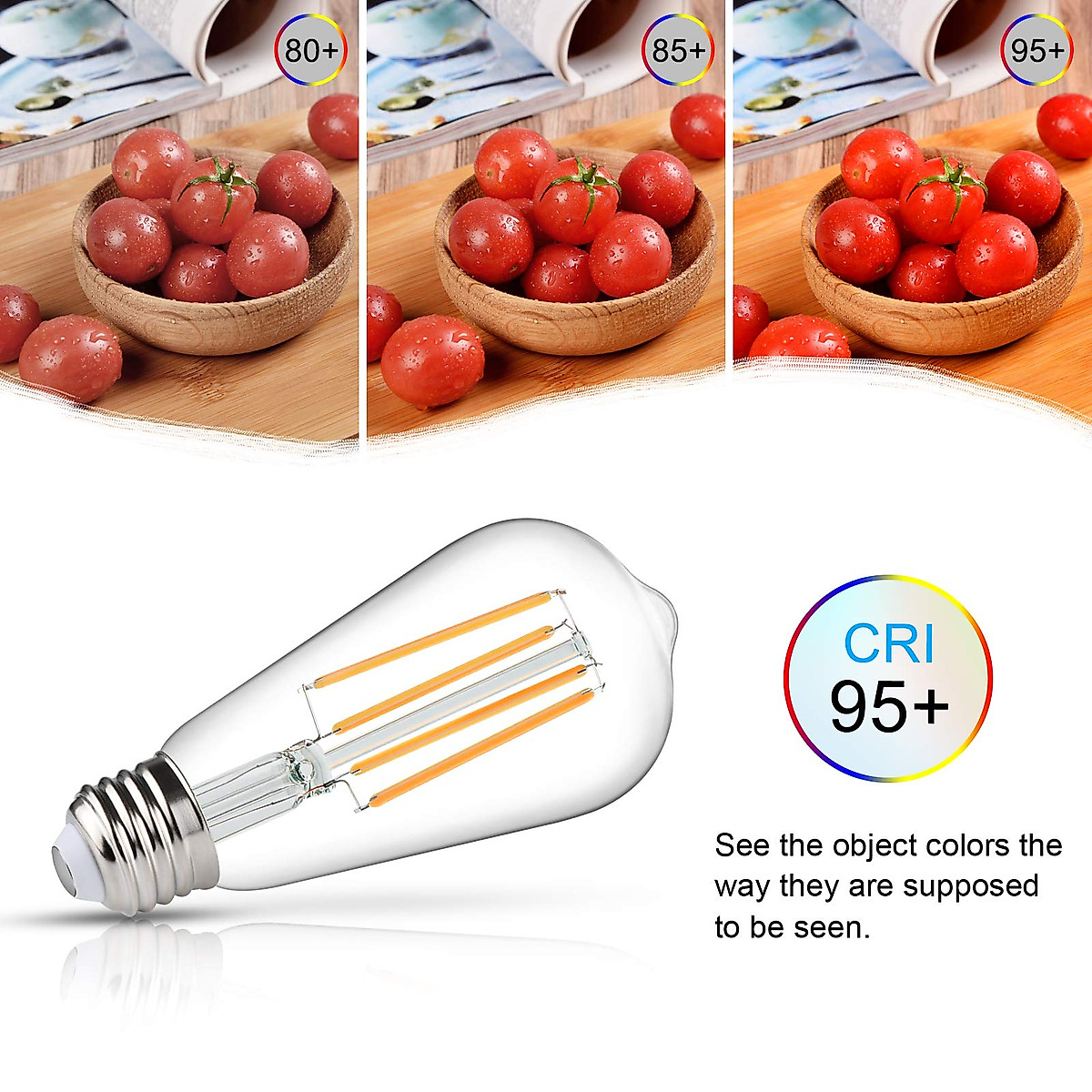 LANGREE Vintage LED Edison Bulb, 6W, Equivalent 60W, Soft White 2700k, Non-Dimmable Led Filament Light Bulb, E26 Base, High CRI 95+ Eye Protection, Clear Glass for Home Kitchen, Pack of 5